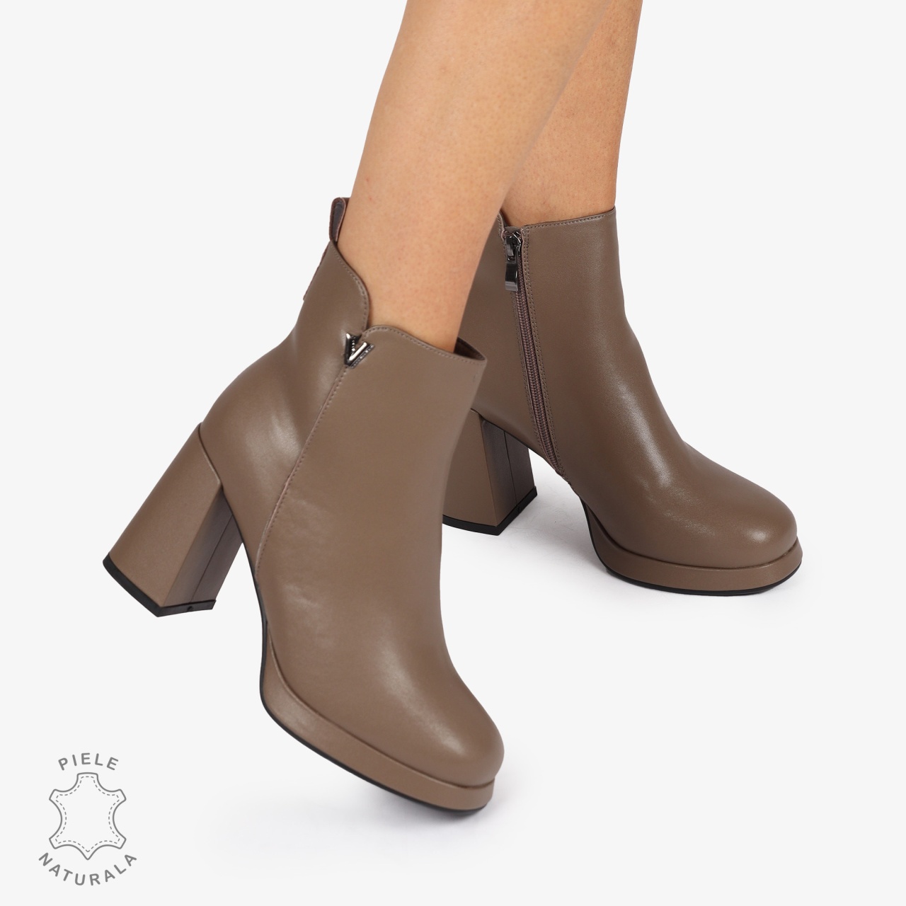 Botine dama Piele Naturala cu inchidere fermoar si toc Gros Inalt ...