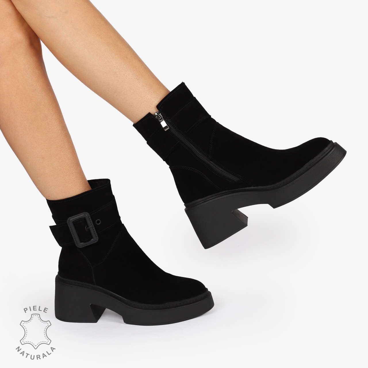 Botine Piele Naturala intoarsa cu Catarama, Design Modern și ...