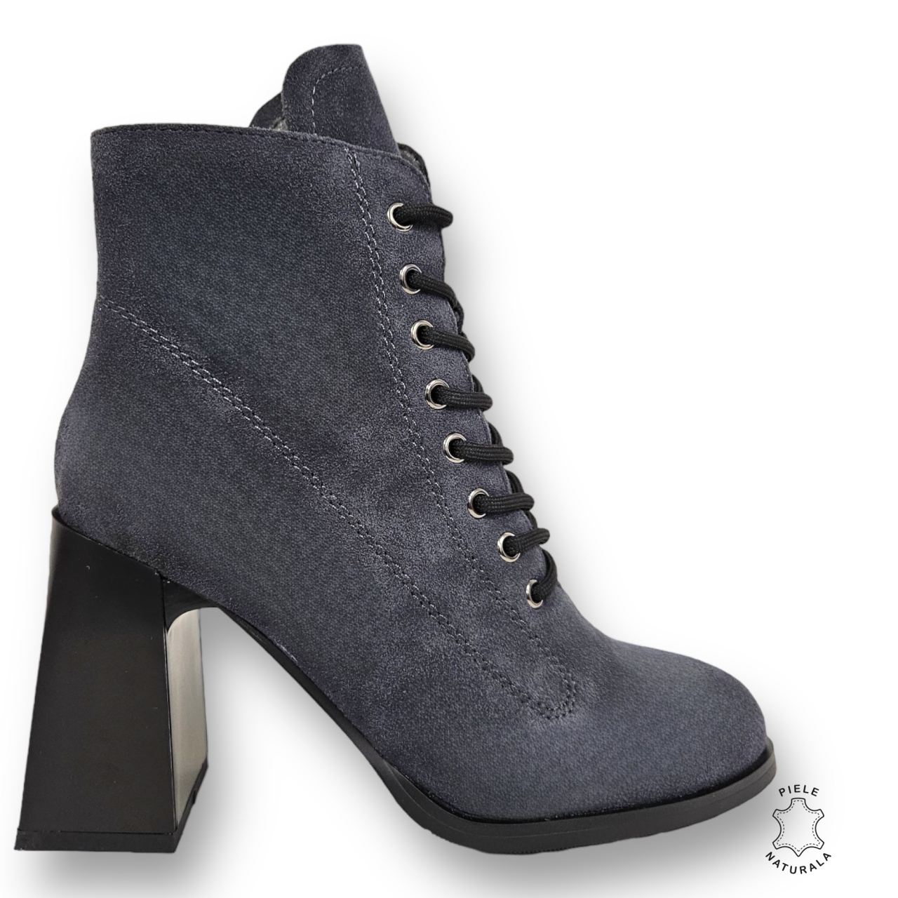 BOTINE DAMA din PIELE NATURALA INTOARSA CU TOC GROS CRL0899 CULOARE:GRI ...