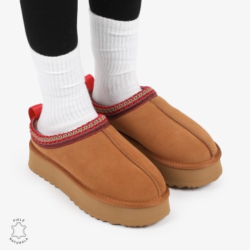 PAPUCI DAMA TIP UG din PIELE NATURALA INTOARSA CRL1268 CULOARE: CAMEL