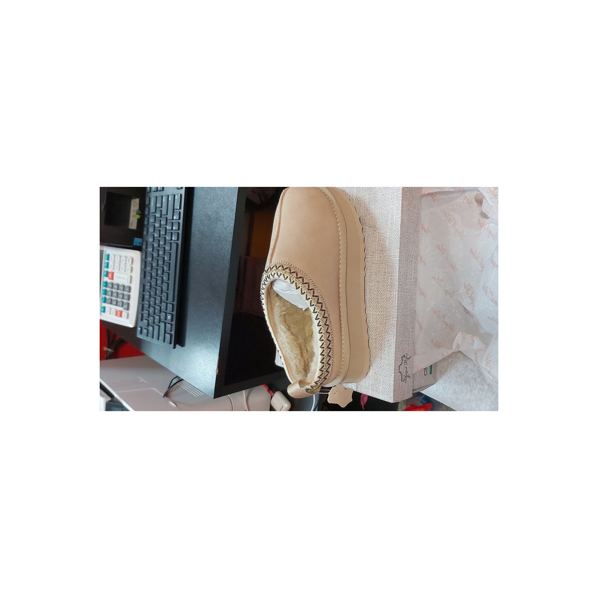 PAPUCI DAMA TIP UG din PIELE NATURALA INTOARSA CRL1268 CULOARE: GRI INCHIS