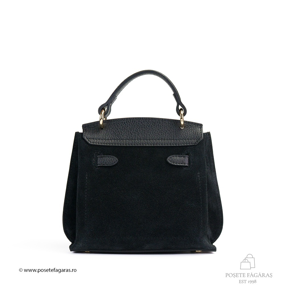 Poseta Teresa Baby - Piele Intoarsa NEGRU | Geanta Casual Piele Naturala