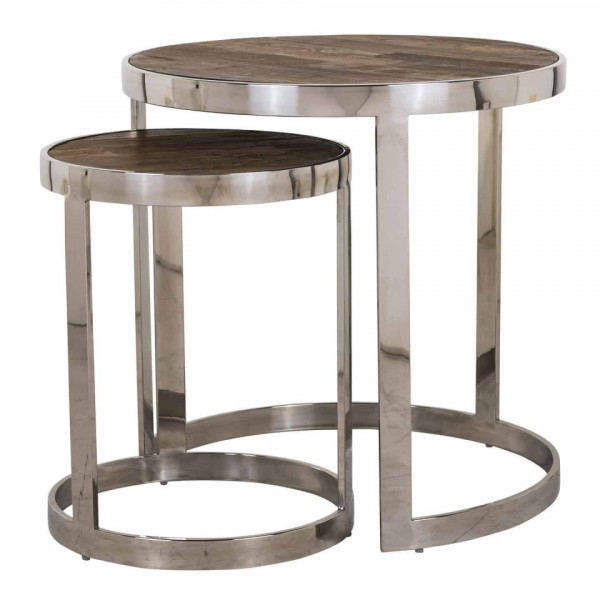 Set 2 masute de cafea rotunde din lemn si otel Maddox 60x40x40 cm maro