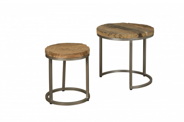 Set 2 masute de cafea rotunde din metal 52x52x51 cm maro