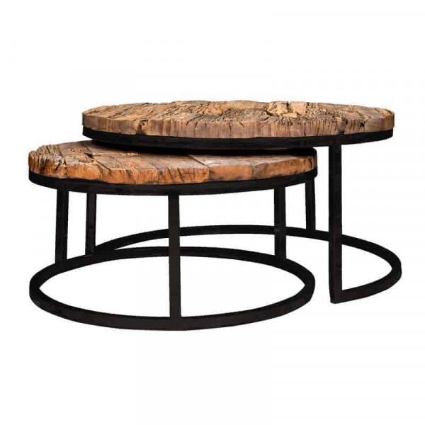 Set 2 masute de cafea rotunde din lemn Kensington 46x91.5x91.5 cm maro