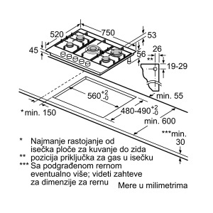 Ugradna ploča za kuvanje plin 75cm serija 6 Bosch PCR7A5M90